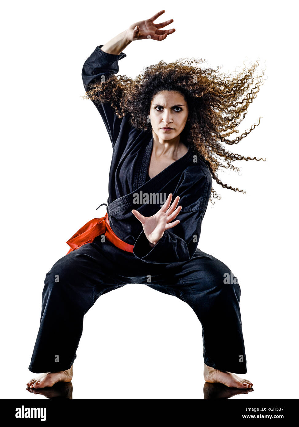 one caucasian woman practicing martial arts Kung Fu Pencak Silat in ...