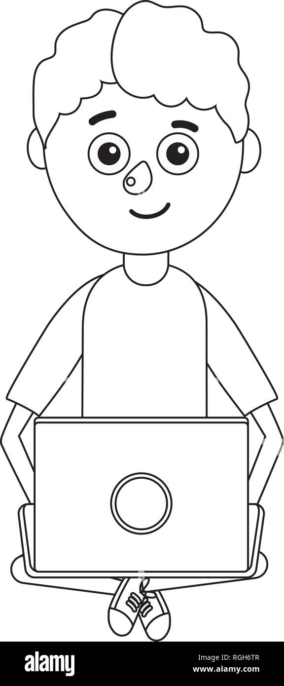 young boy student holding computer Stock Vector Image & Art - Alamy