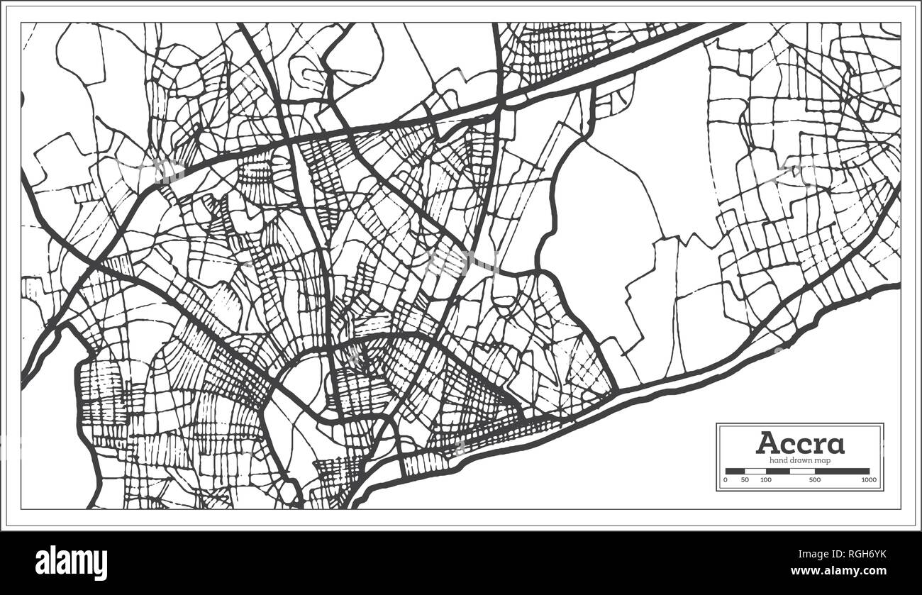 Accra Ghana City Map in Retro Style. Outline Map. Vector Illustration ...