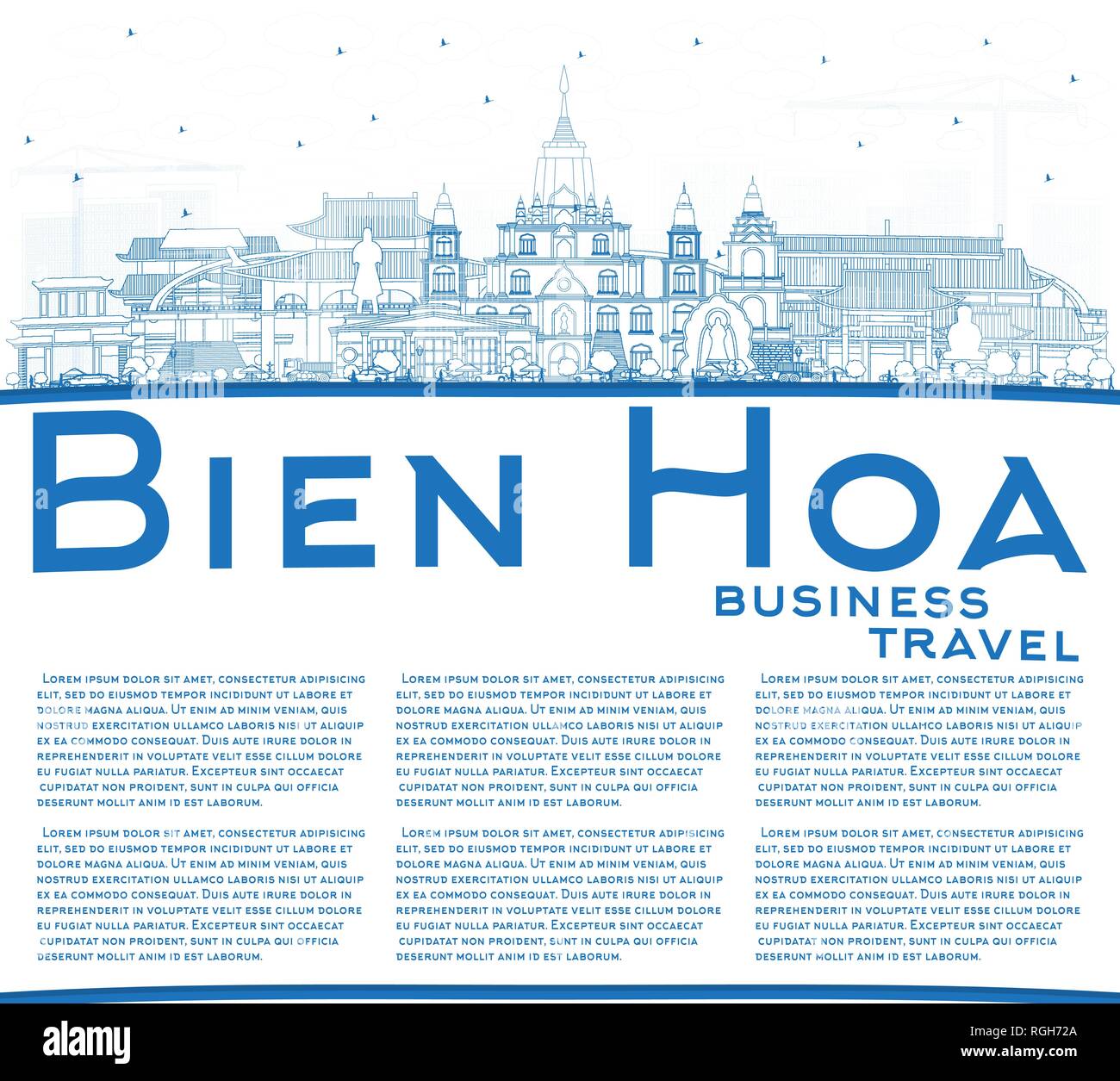 Outline Bien Hoa Vietnam City Skyline with Blue Buildings and Copy ...