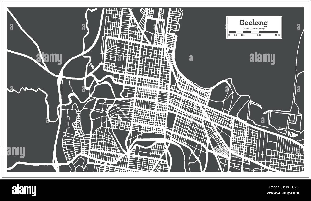 Geelong Australia City Map in Retro Style. Outline Map. Vector ...