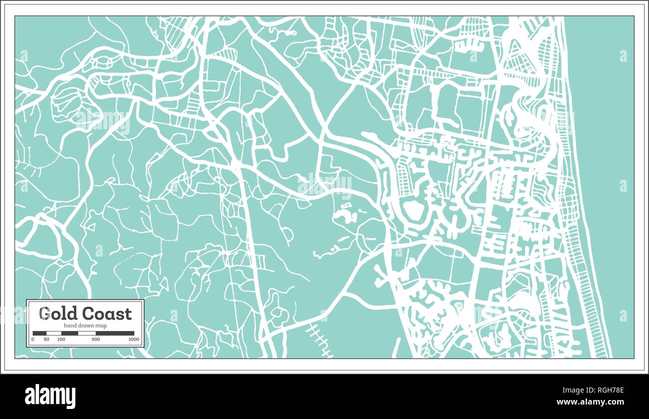 Gold Coast Australia City Map in Retro Style. Outline Map. Vector ...