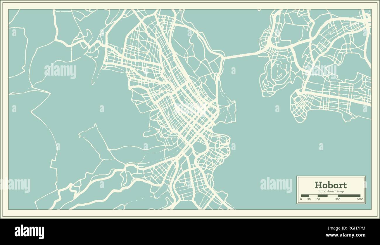 Hobart Australia City Map in Retro Style. Outline Map. Vector ...