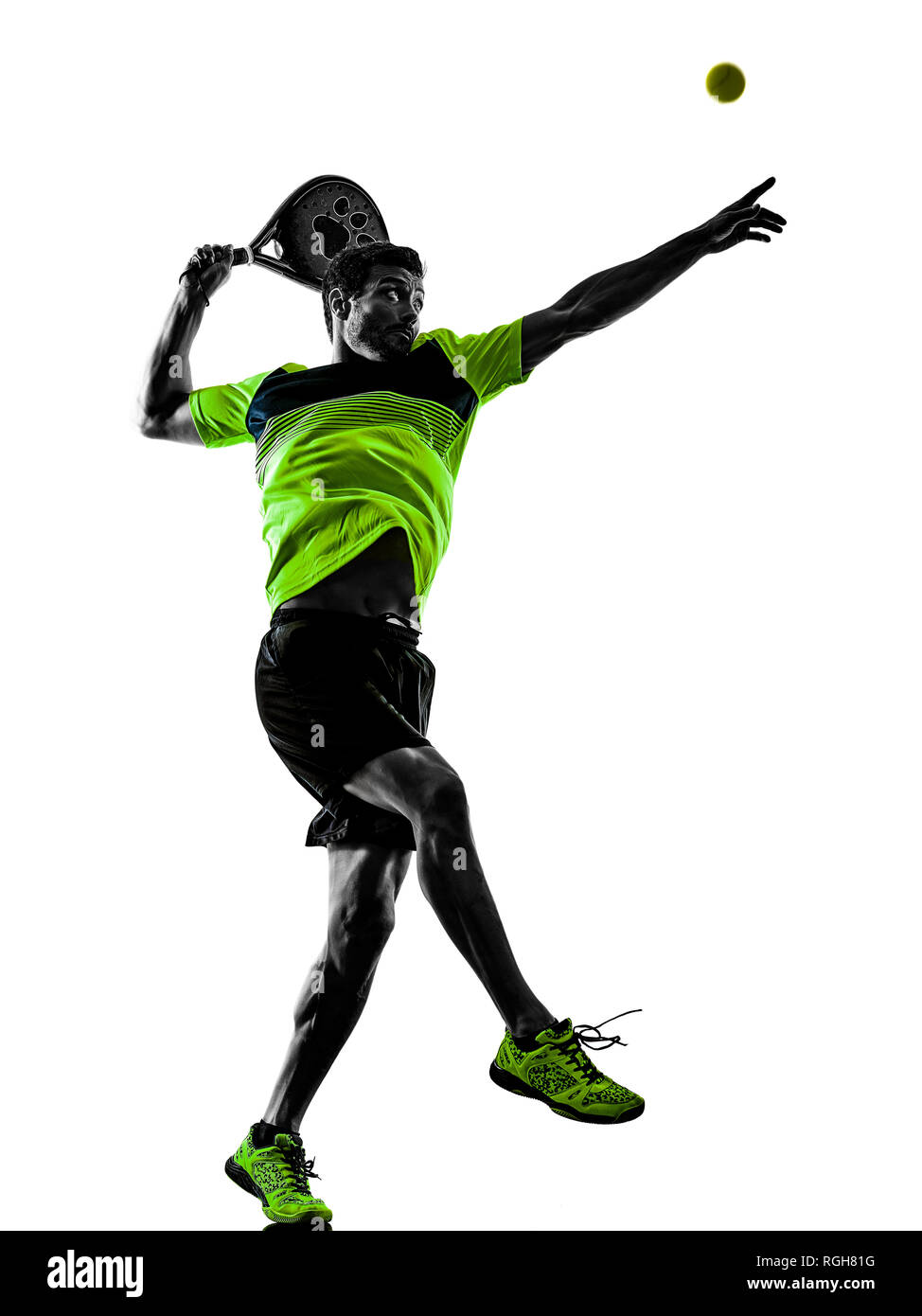 one caucasian man playing Paddle tennis player isolated on white ...