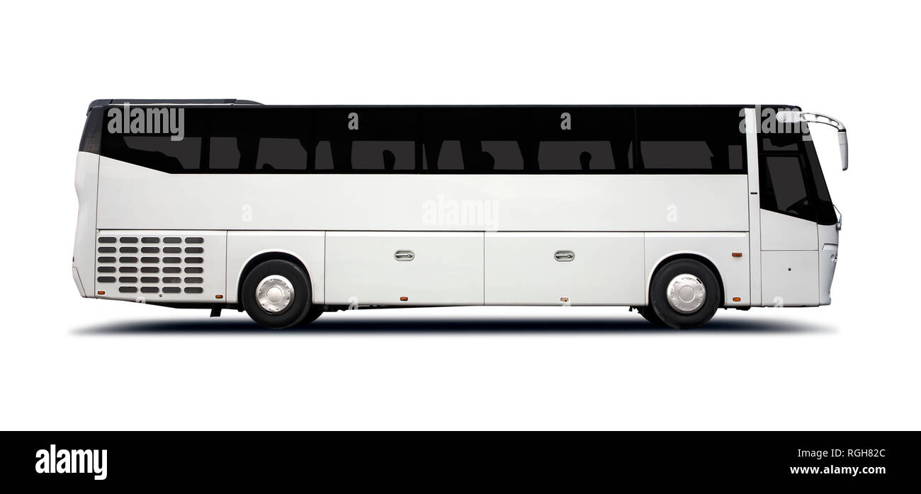 White bus side view isolated on white Stock Photo - Alamy