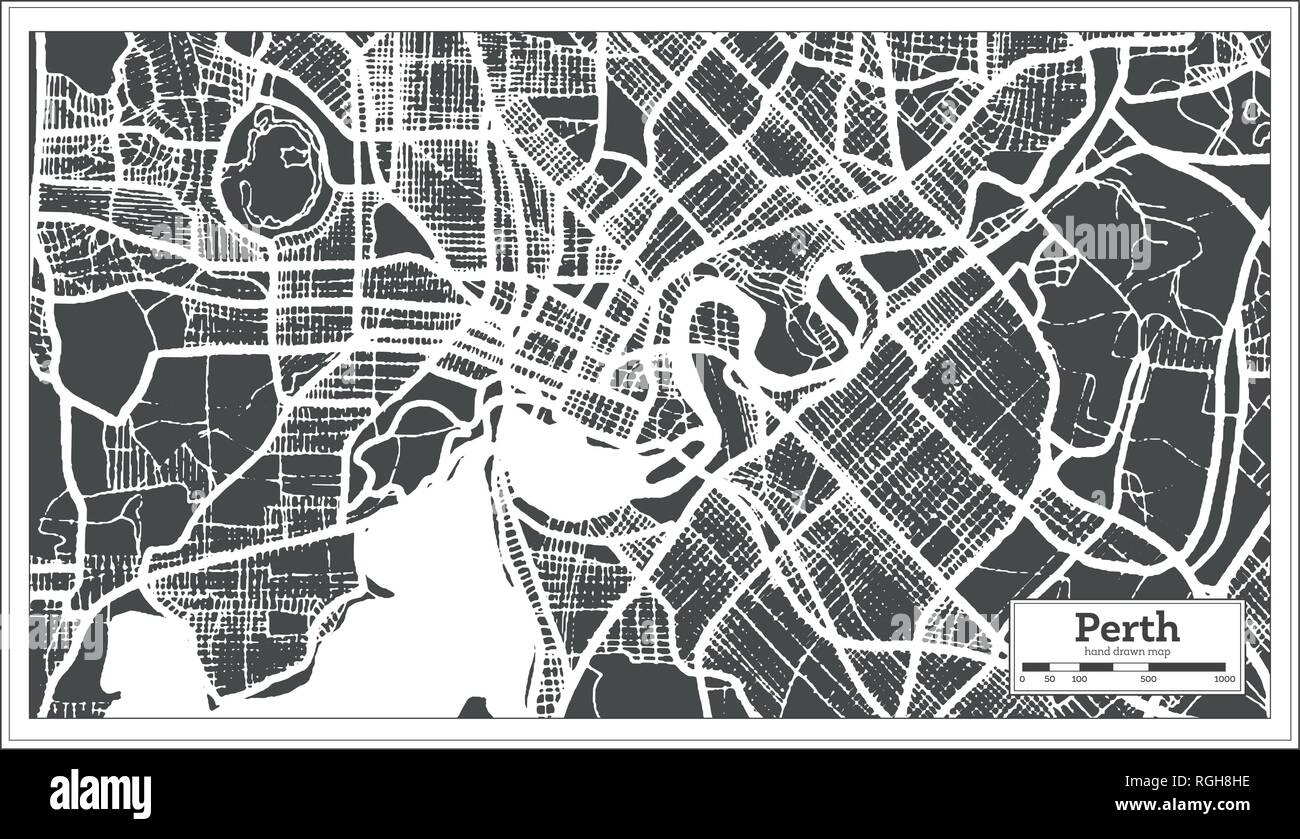 Perth Australia City Map in Retro Style. Outline Map. Vector ...