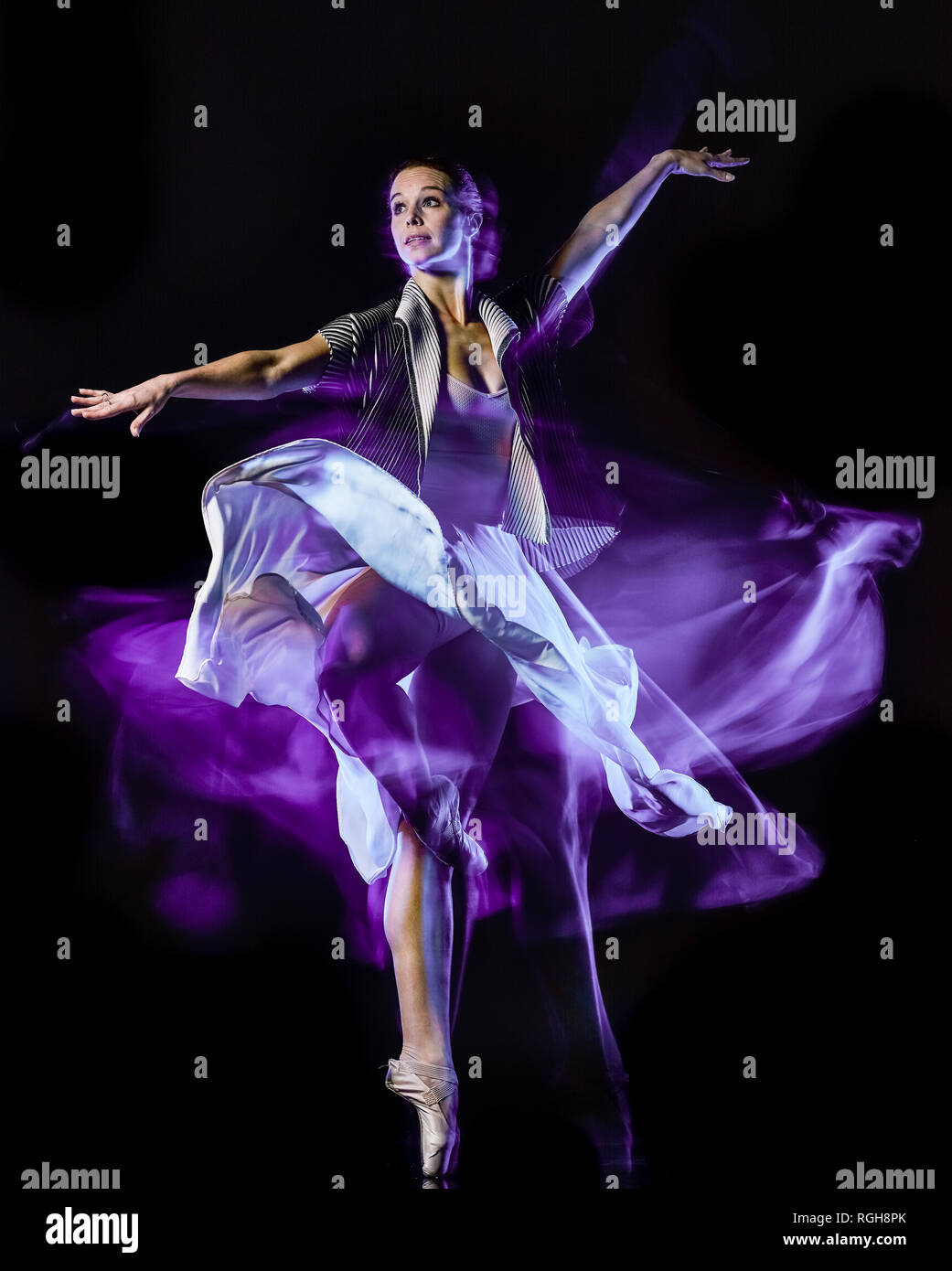 one caucasian woman modern ballet dancer dancing woman studio shot ...