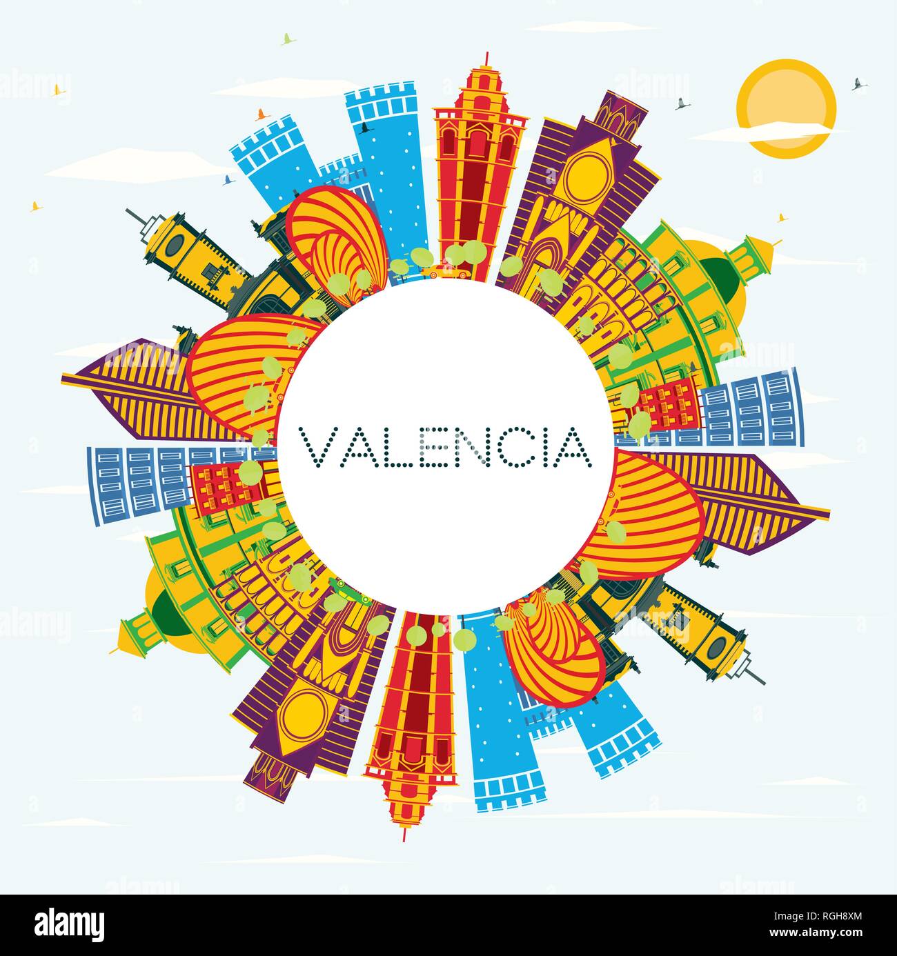 Valencia Spain City Skyline with Color Buildings, Blue Sky and Copy ...
