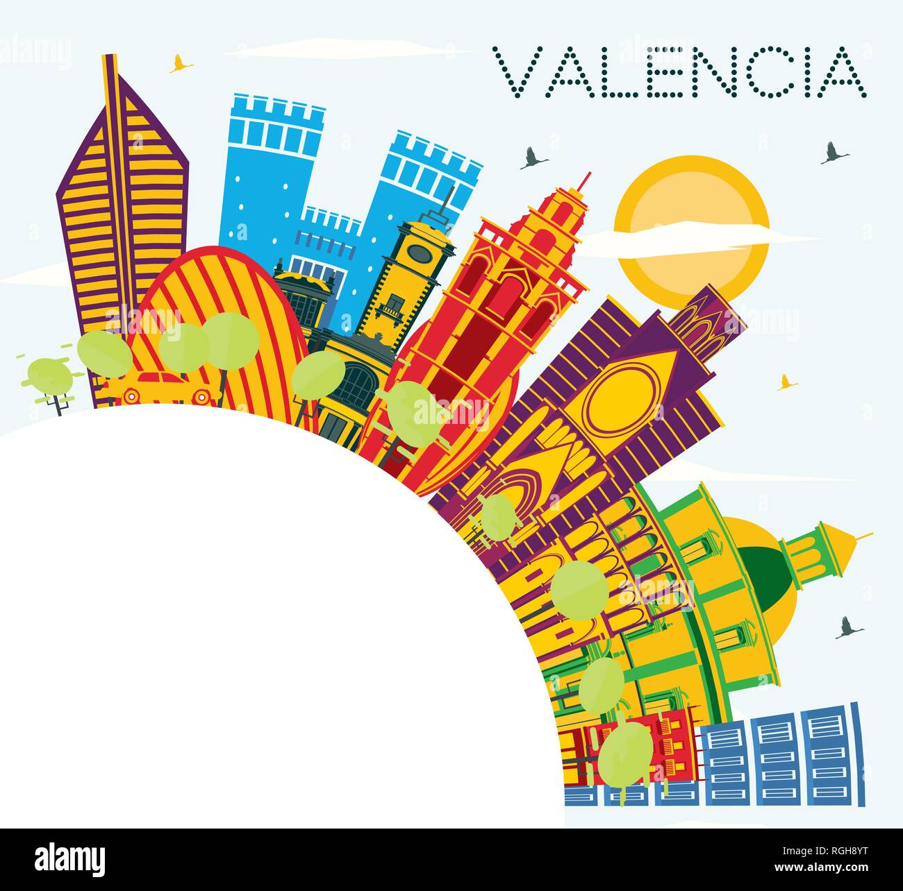 Valencia Spain City Skyline with Color Buildings, Blue Sky and Copy ...