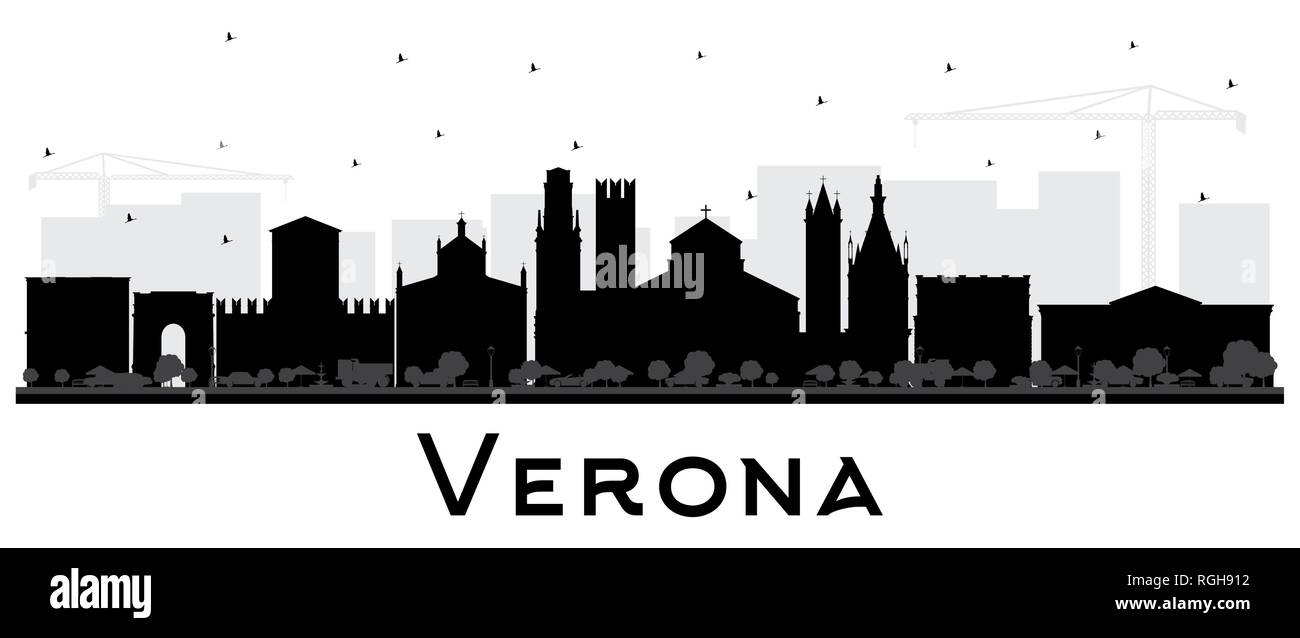 Verona Italy City Skyline Silhouette with Black Buildings Isolated on ...