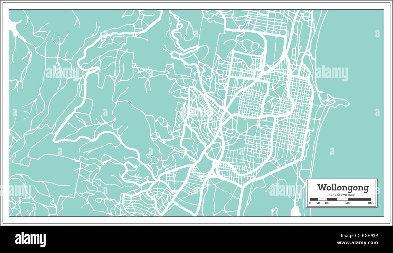 Wollongong Australia City Map in Retro Style. Outline Map. Vector ...