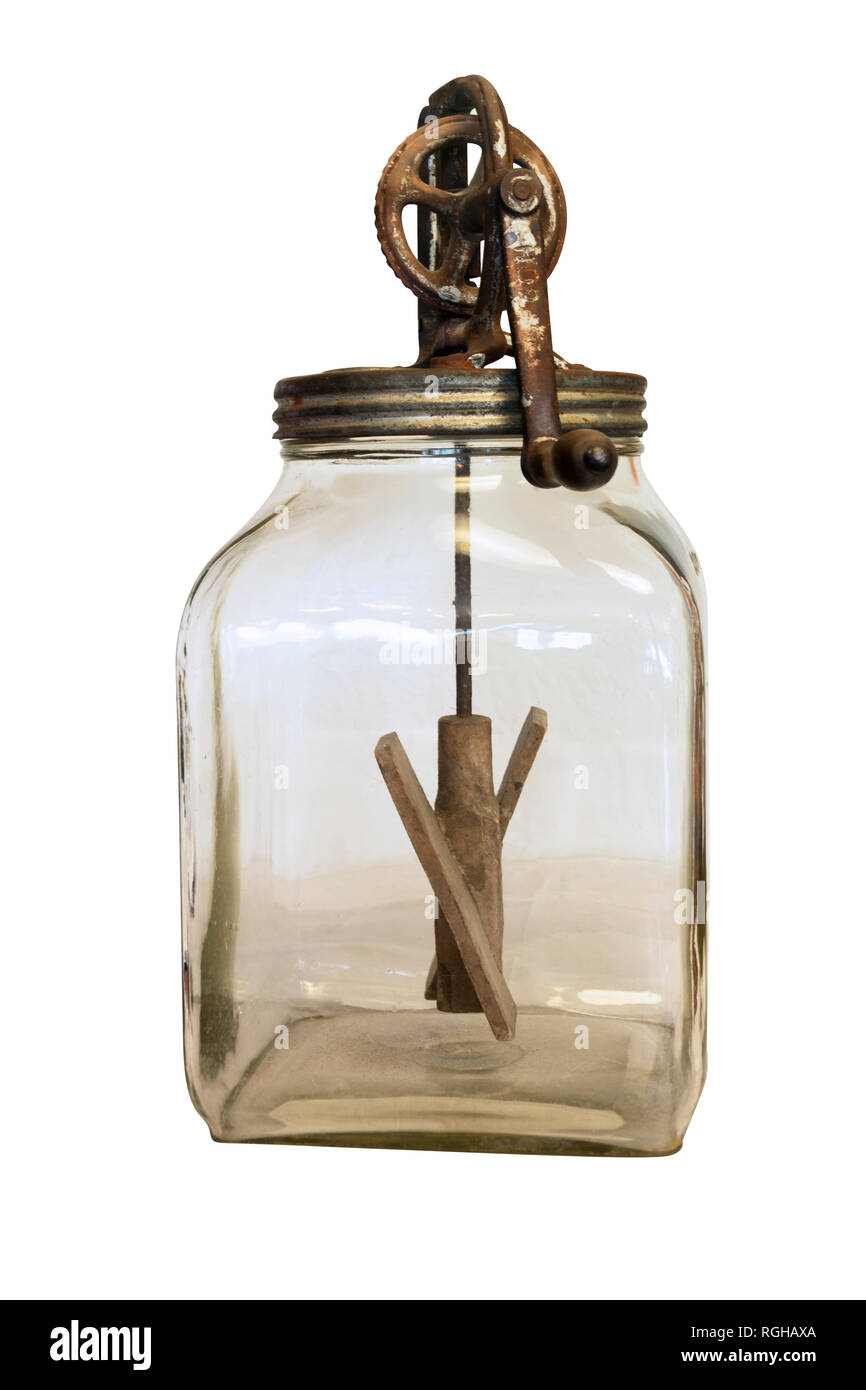 Vintage Butter Churn with Hand Crank on white background Stock Photo ...