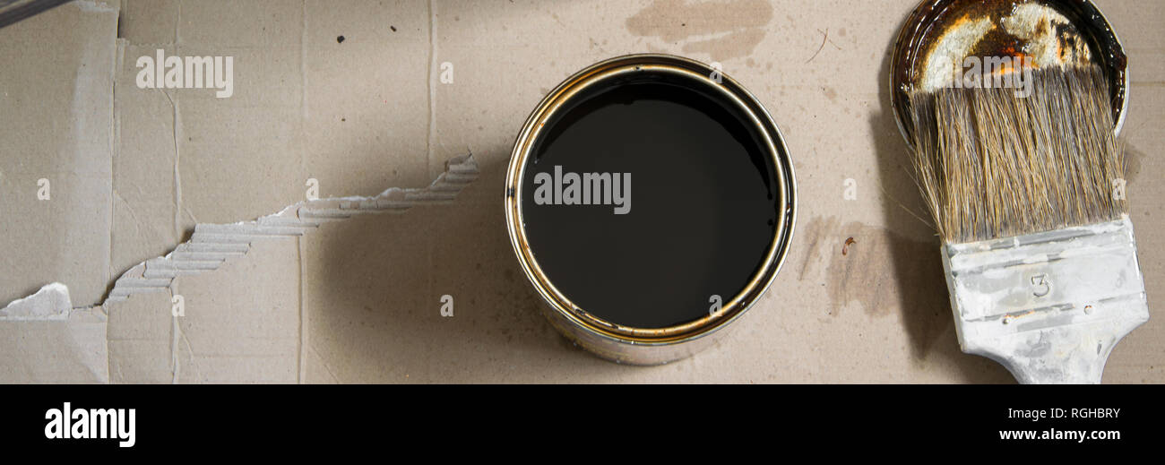 Top view of brush and colored lacquer. Repair, DIY concept Stock Photo ...