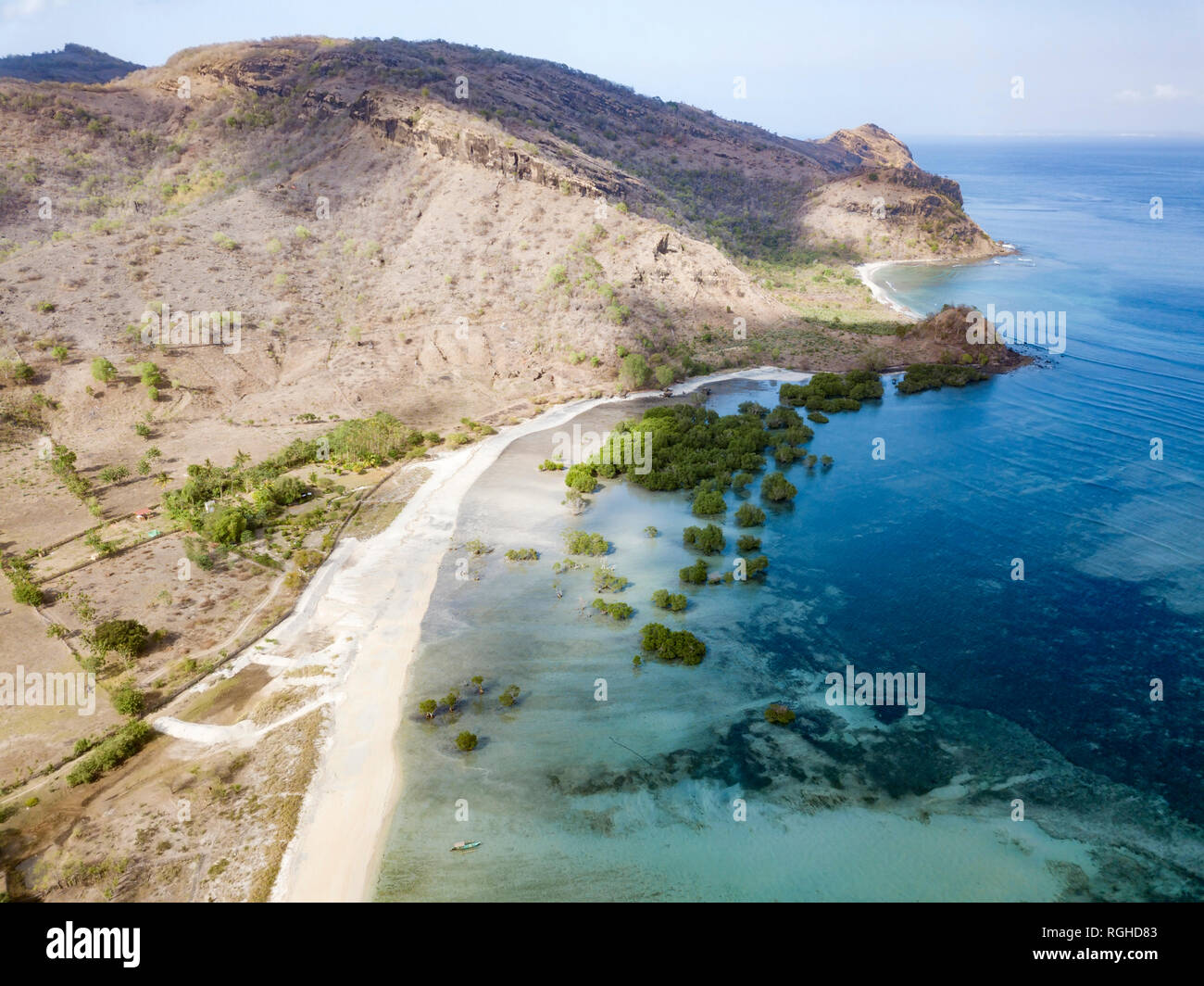 Indonesia, Sumbawa, West Sumbawa, Aerial view of Jelengah beach Stock ...