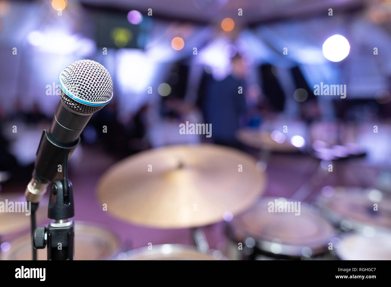 Microphone closeup on the disco club Stock Photo - Alamy