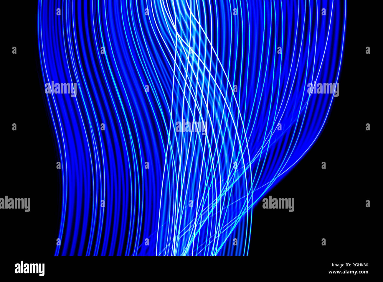 Abstract lines of blue and blue colors on black background Stock Photo ...