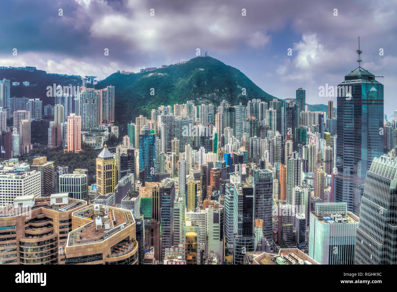 Aerial views of the city skyline from the IFC2 building in Central Hong ...