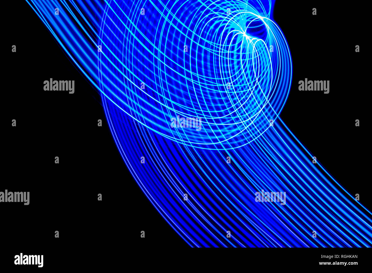 Abstract lines of blue and blue colors on black background Stock Photo ...
