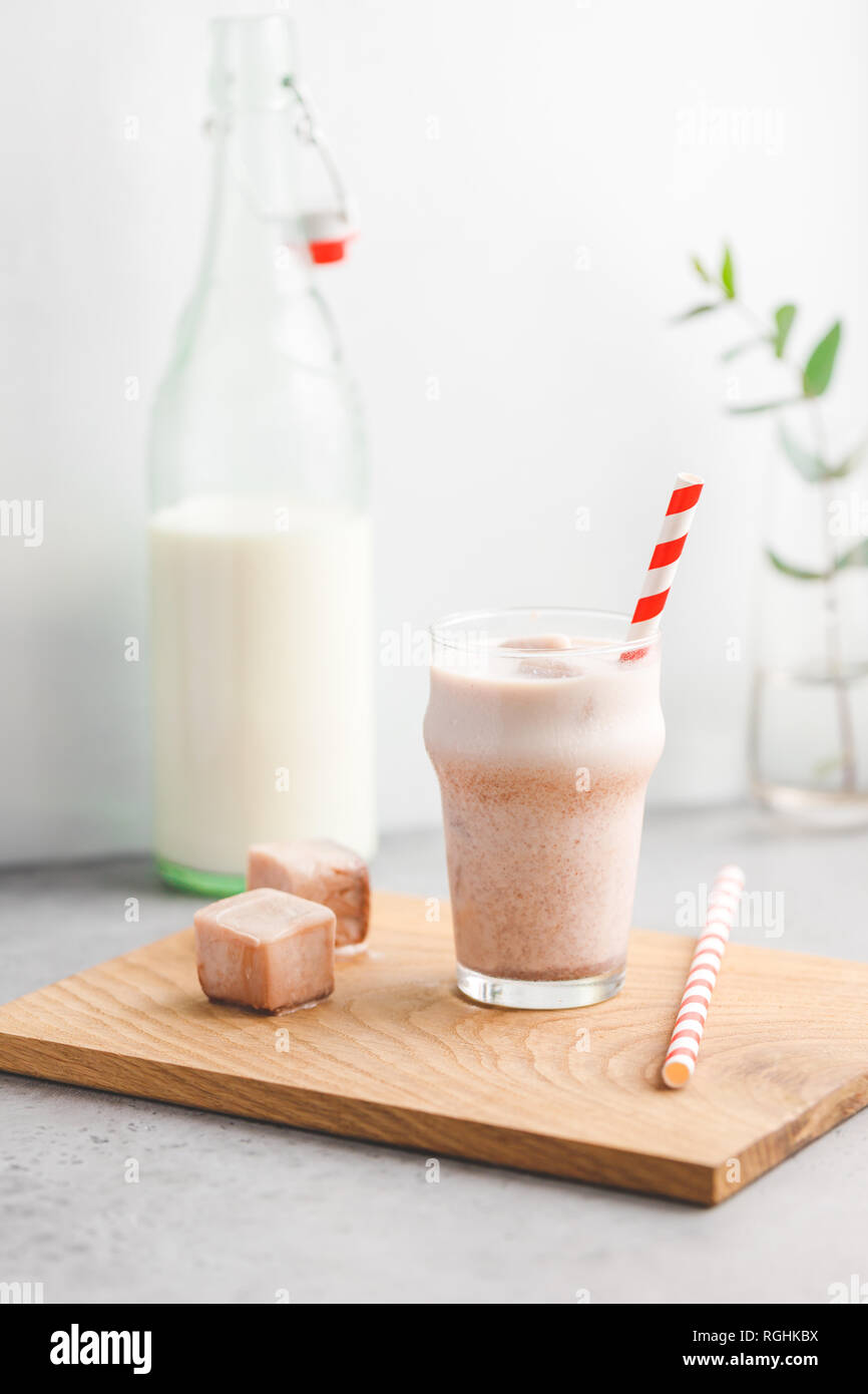 Cold latte is made from coffee ice cubes and milk. The concept of a ...