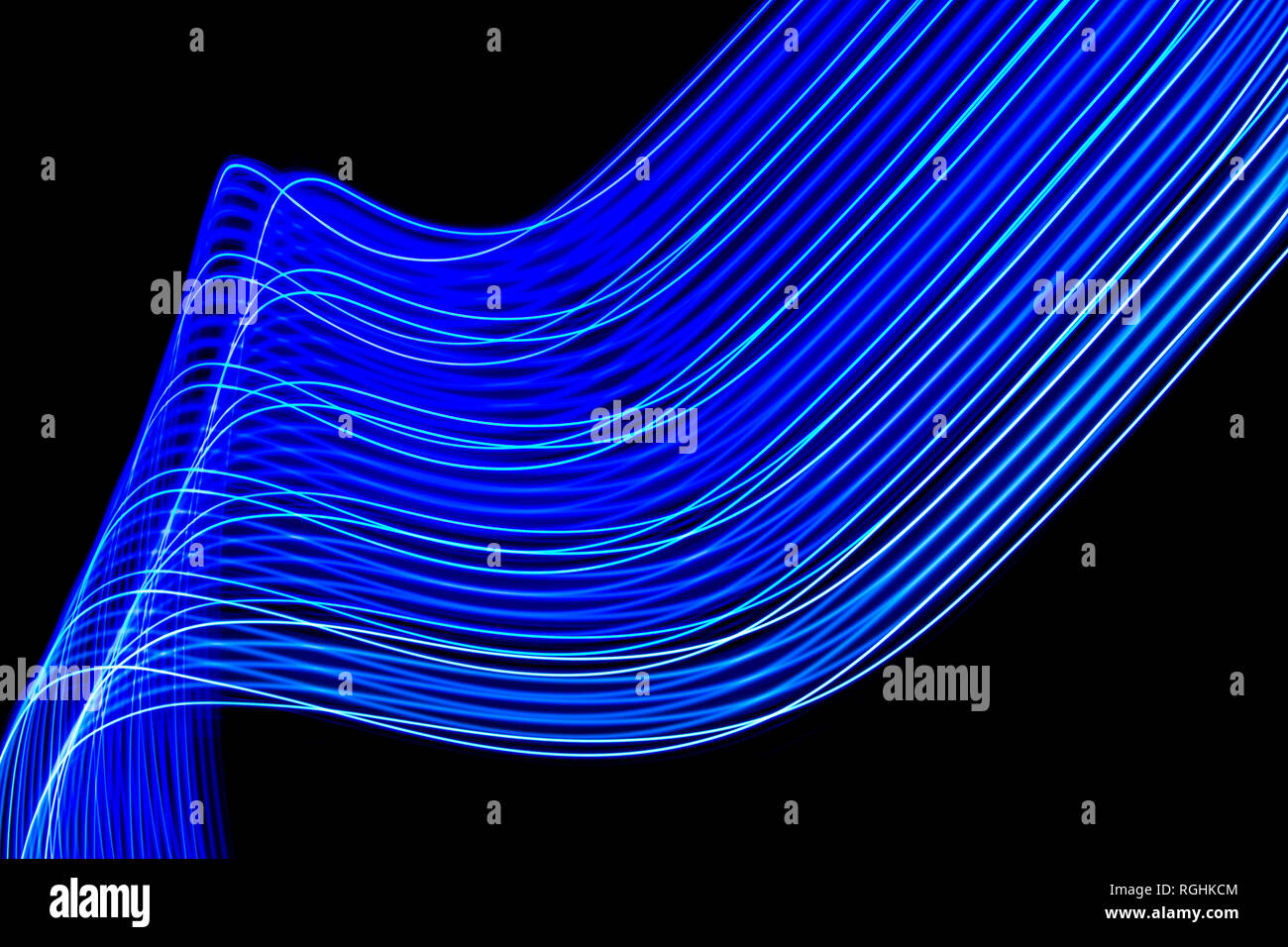 Abstract lines of blue and blue colors on black background Stock Photo ...