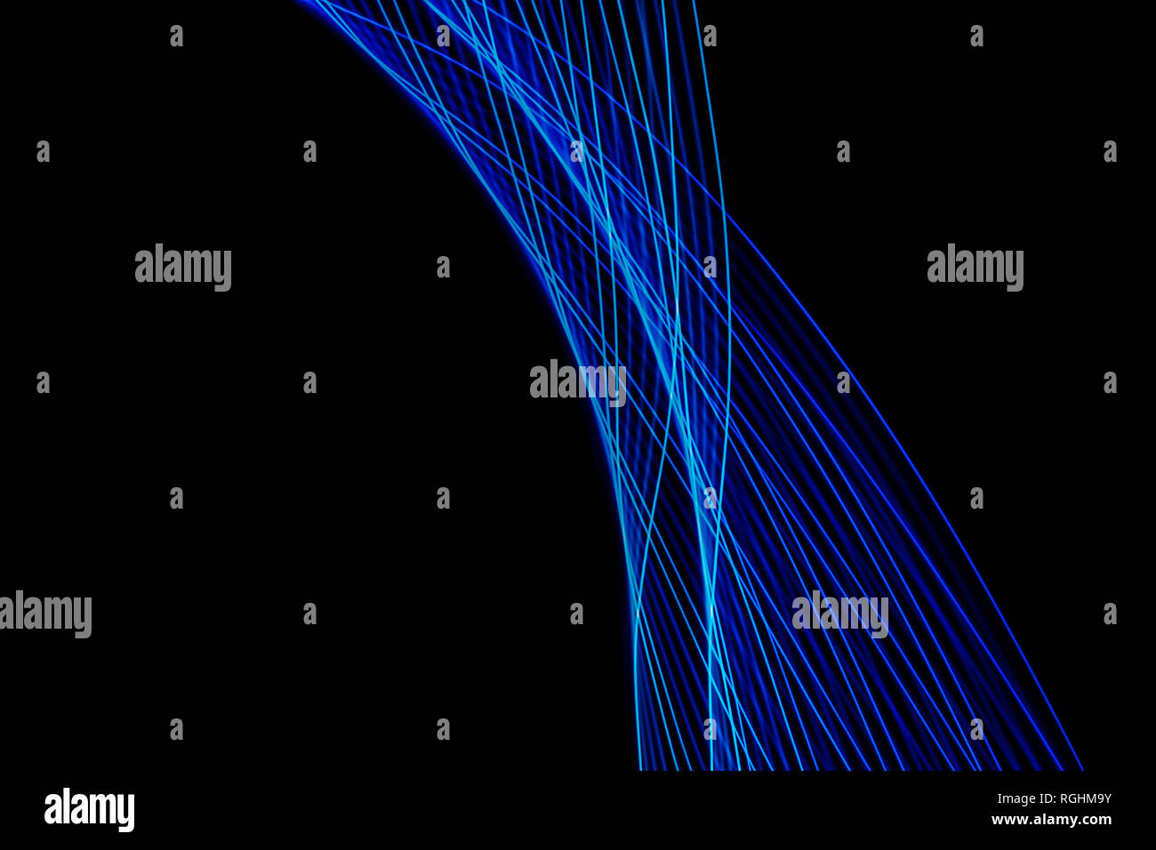 Abstract lines of blue and blue colors on black background Stock Photo ...