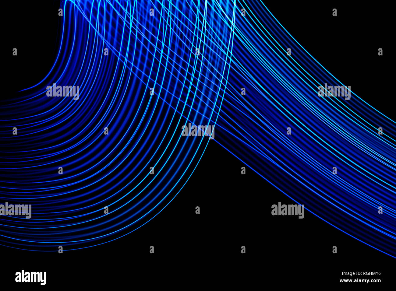 Abstract lines of blue and blue colors on black background Stock Photo ...