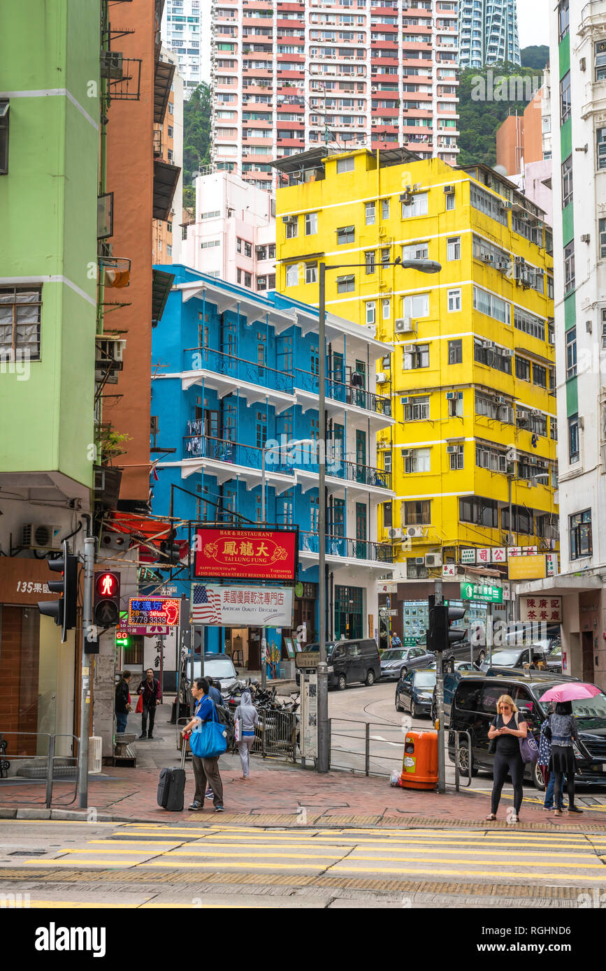 Colorful high rise apartment buildings in Hong Kong, China, Asia Stock ...