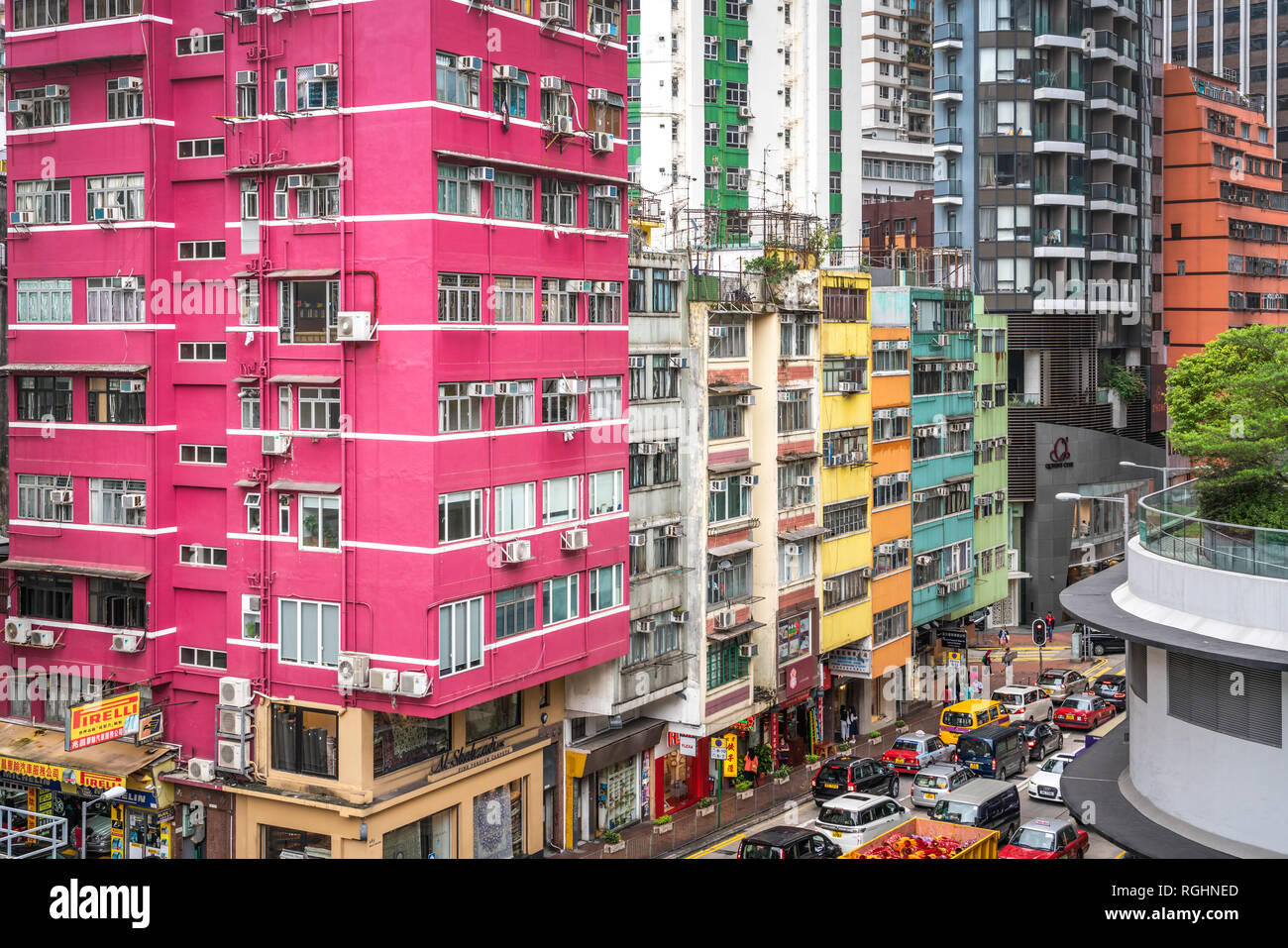 Colorful high rise apartment buildings in Hong Kong, China, Asia Stock ...