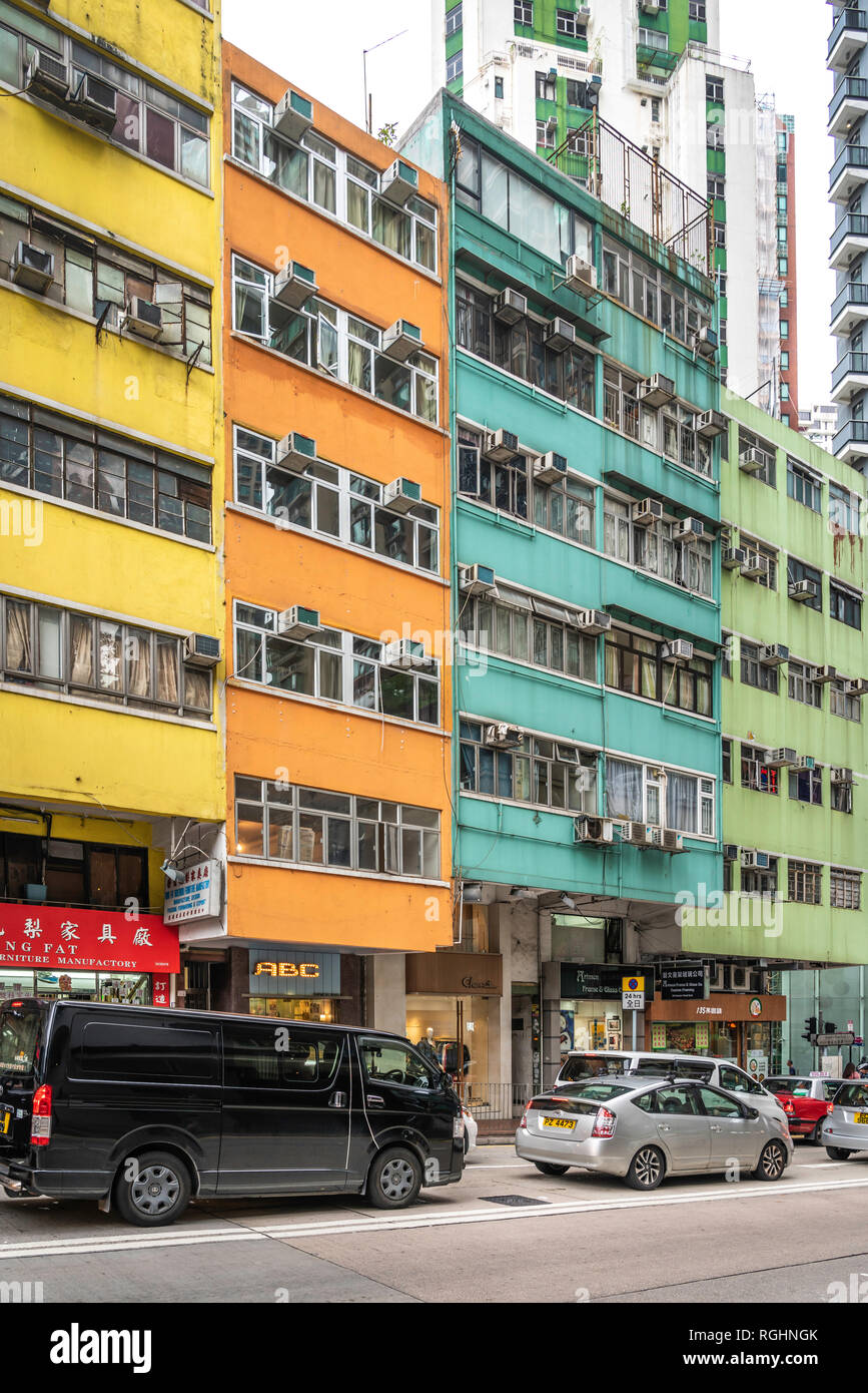 Colorful high rise apartment buildings in Hong Kong, China, Asia Stock ...