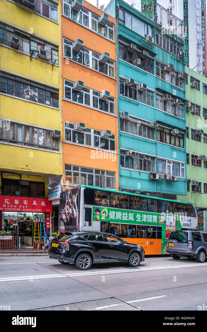 Colorful high rise apartment buildings in Hong Kong, China, Asia Stock ...