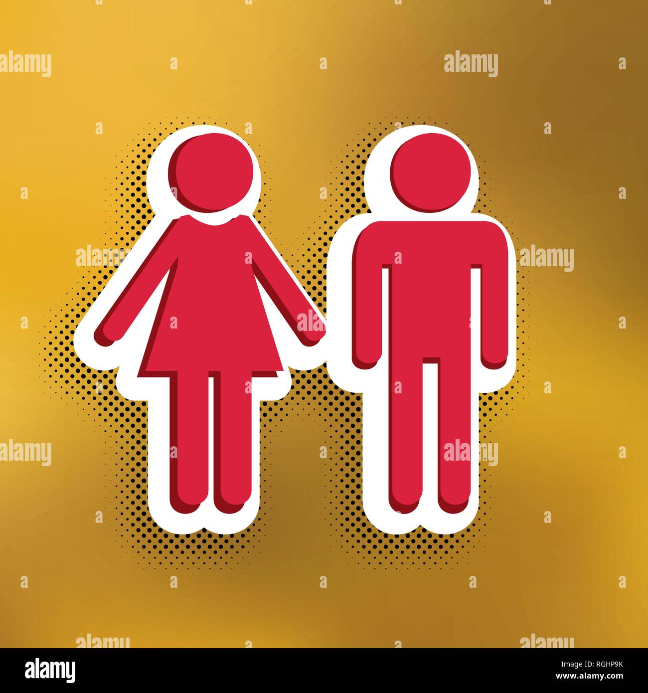 Male and female sign. Vector. Magenta icon with darker shadow, white ...