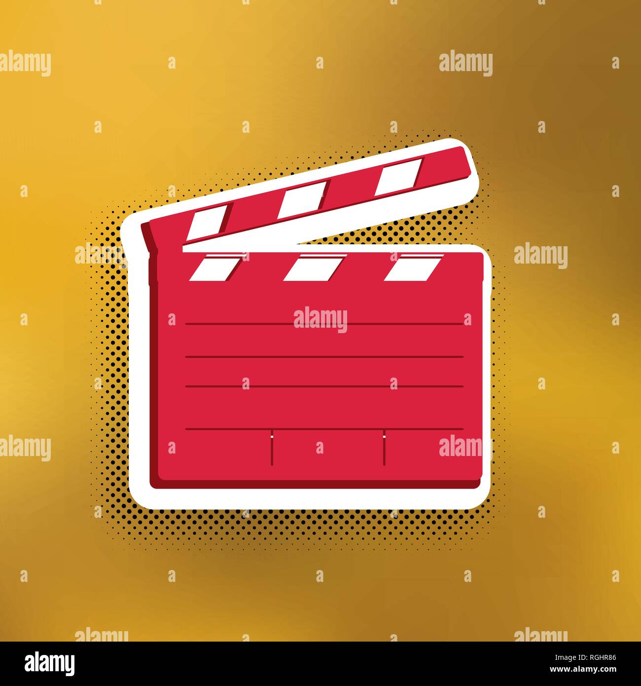 Film clap board cinema sign. Vector. Magenta icon with darker shadow ...