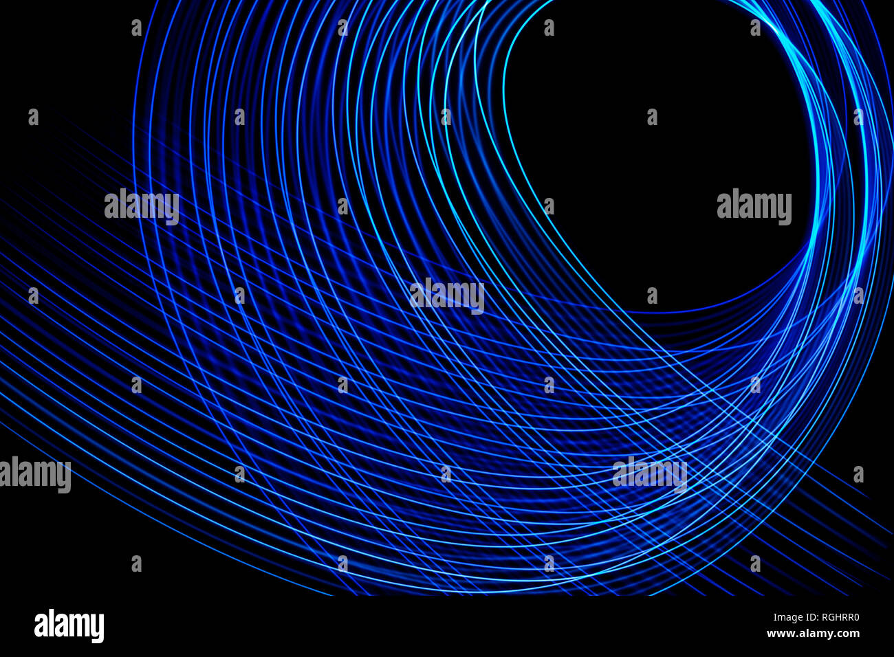 Abstract lines of blue and blue colors on black background Stock Photo ...