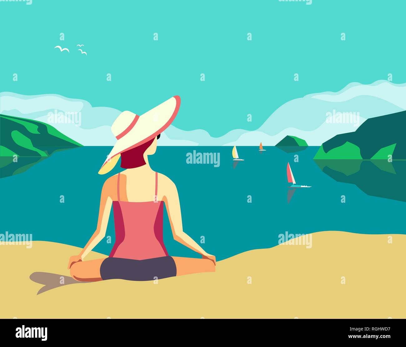 Summer lake sailing Stock Vector Images - Alamy