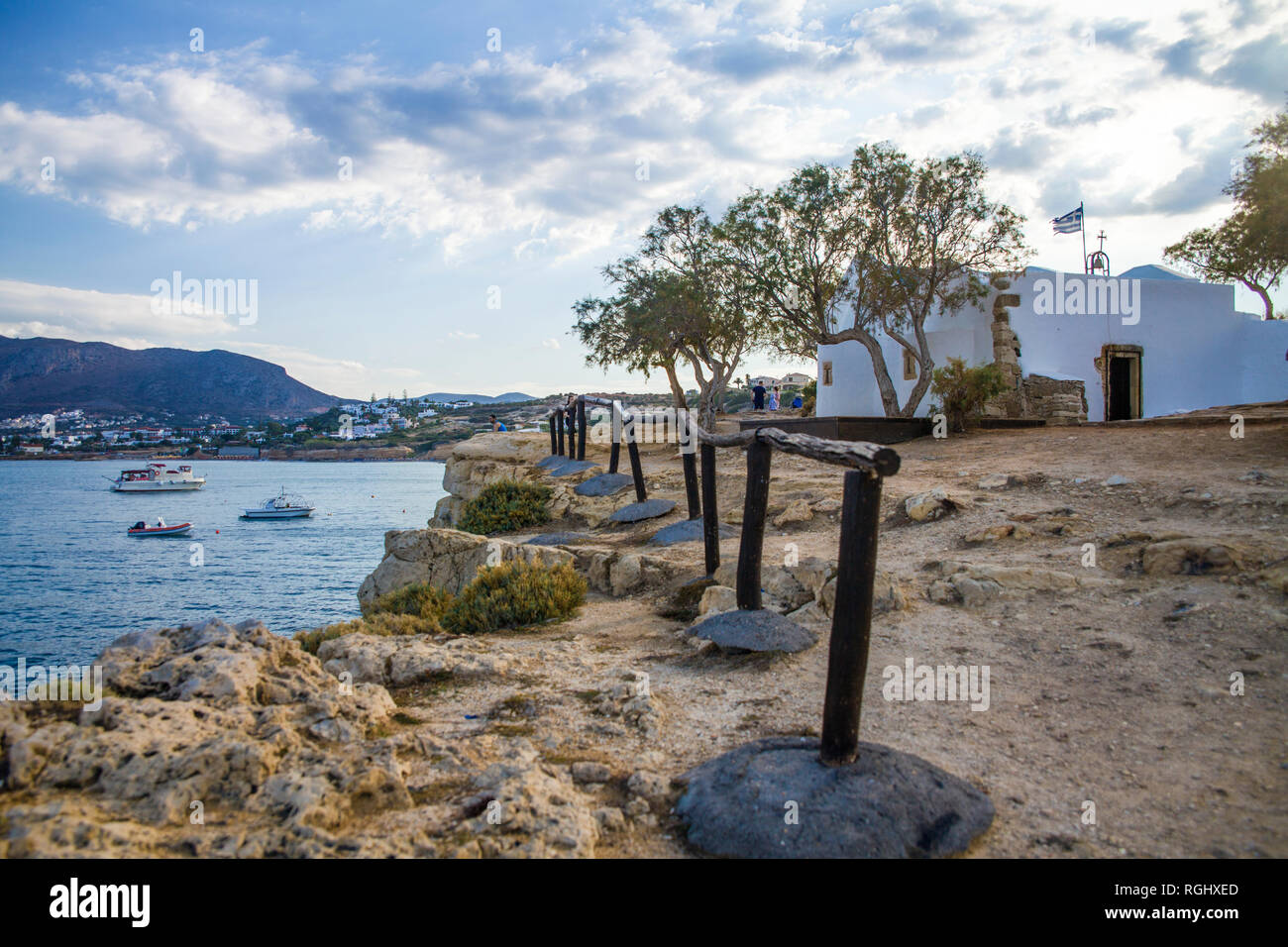 Traditional Greek chapel on the hill. A small Greek church by the sea ...
