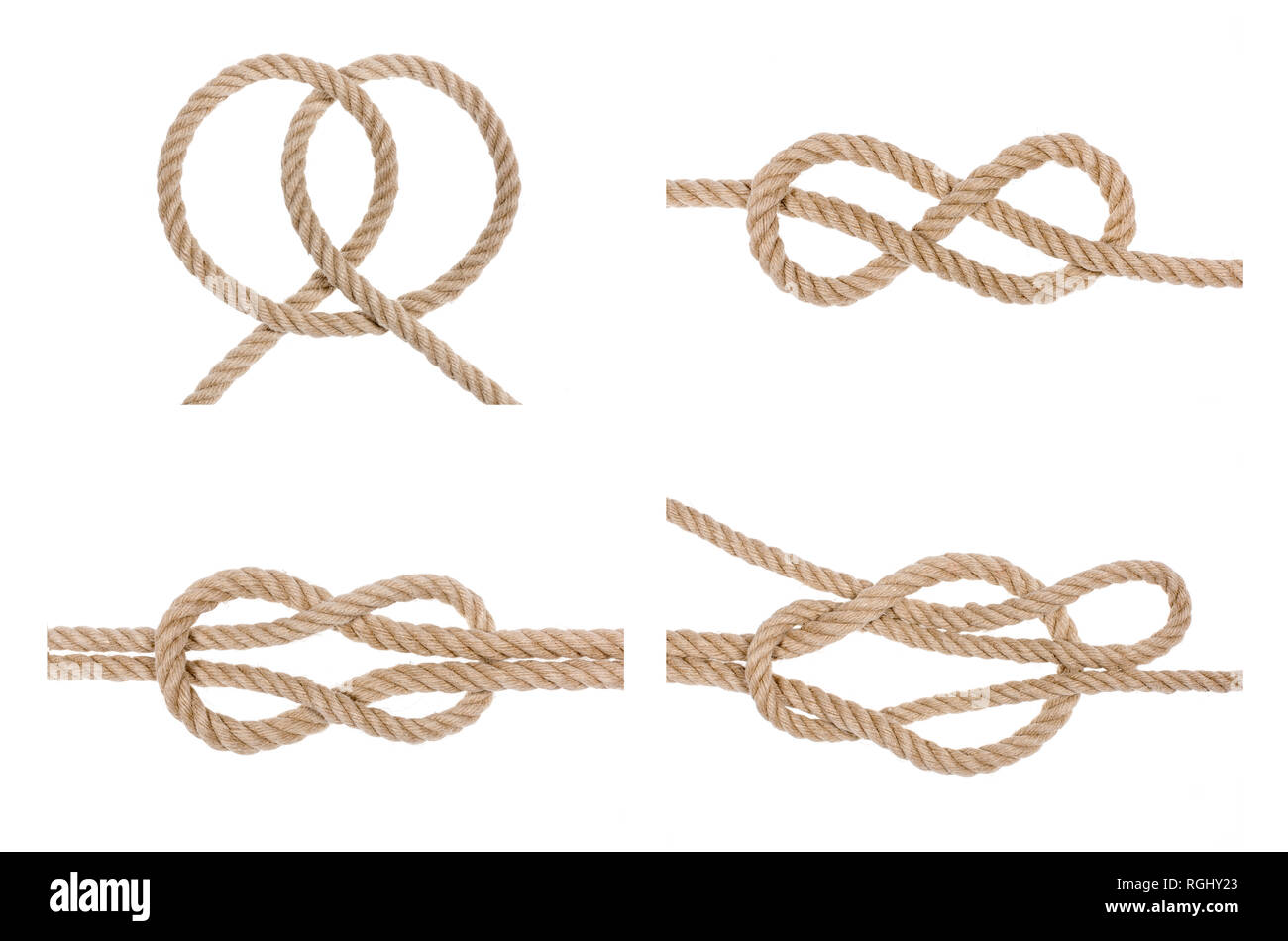 Set of hemp rope knot isolated on white background. Nautical rope knot ...