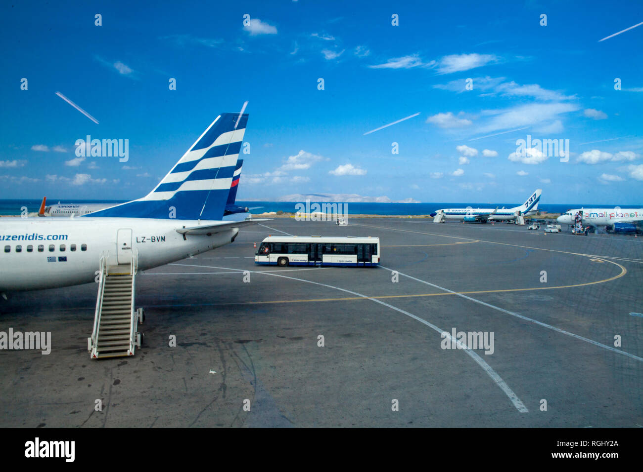 Stairs to the open plane.Morning at the airport. Airport on the island ...