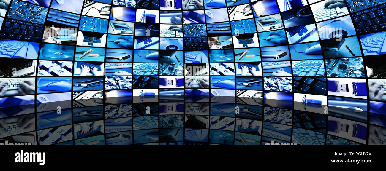 room and many screens with technology themed images Stock Photo - Alamy