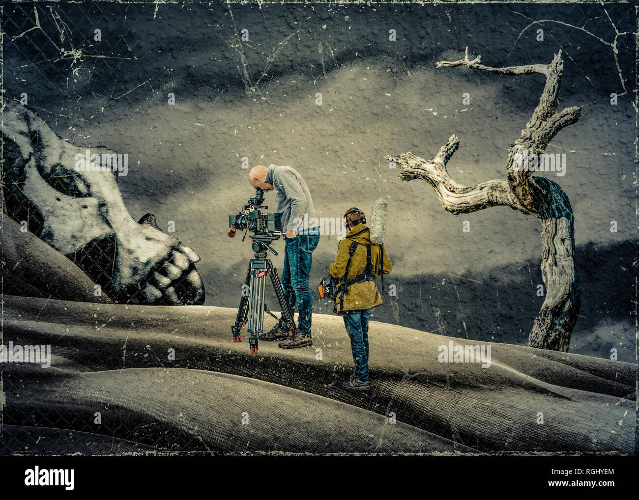 Contemporary art collage technique surrealistic concept design in cold ...