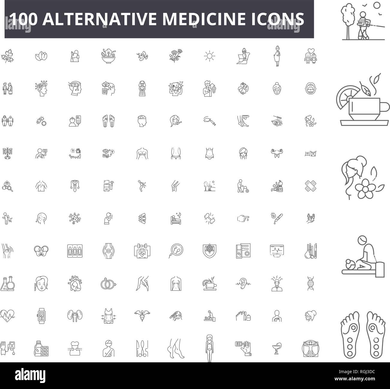 Alternative medicine editable line icons, 100 vector set, collection ...