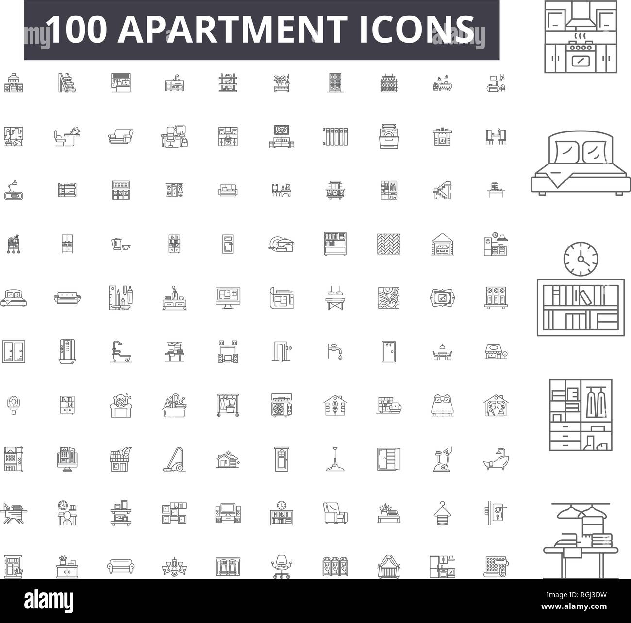 Apartment editable line icons, 100 vector set, collection. Apartment ...