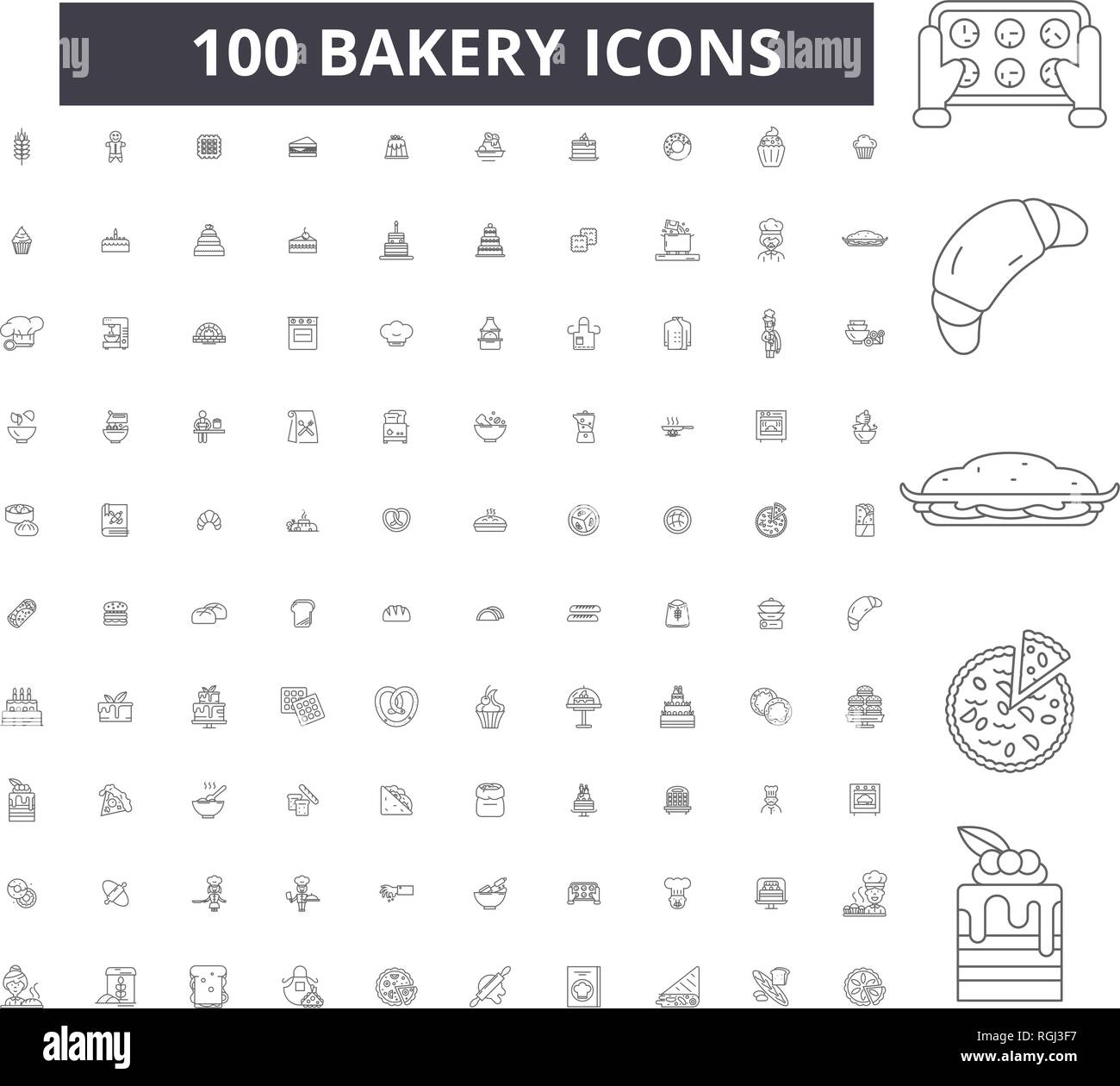 Bakery editable line icons, 100 vector set, collection. Bakery black ...