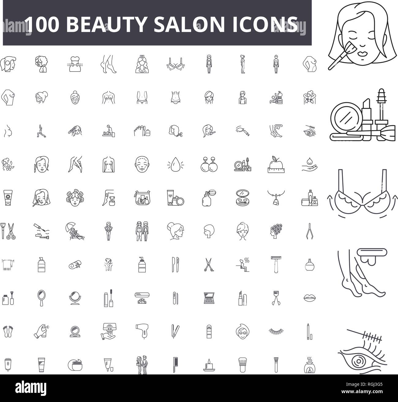 Beauty salon editable line icons, 100 vector set, collection. Beauty ...
