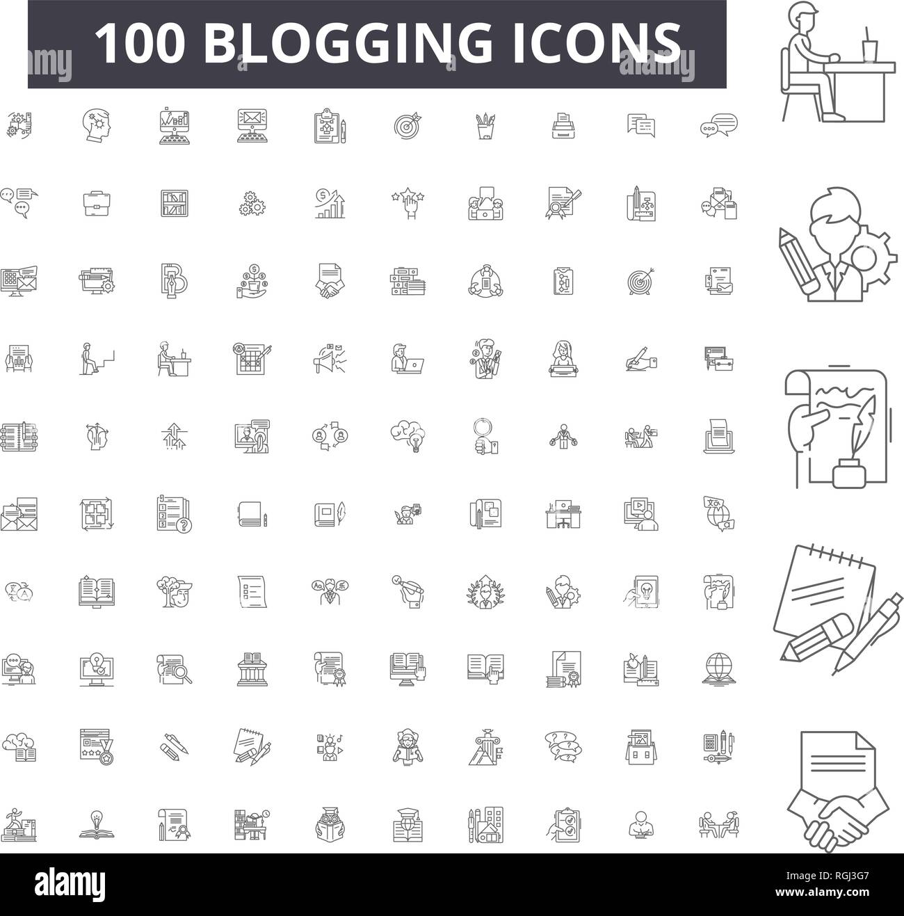 Blogging editable line icons, 100 vector set, collection. Blogging ...