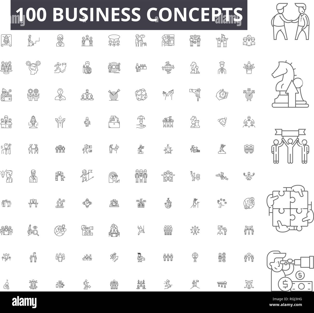 Business concepts editable line icons, 100 vector set, collection ...