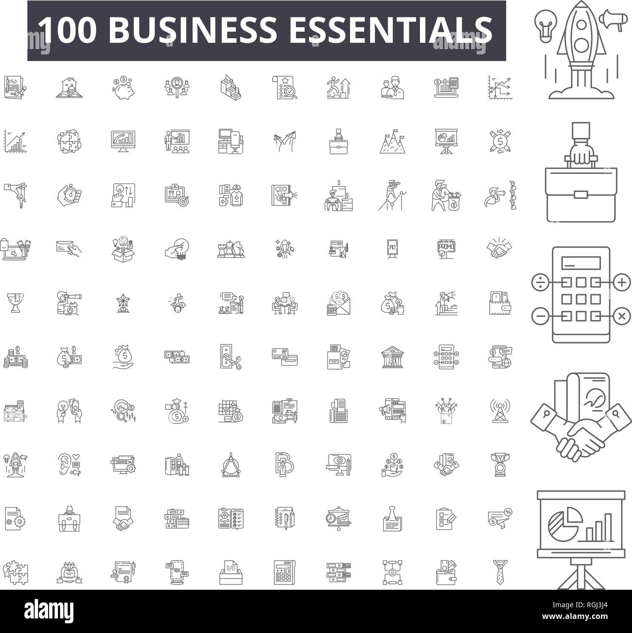 Business essentials editable line icons, 100 vector set, collection ...