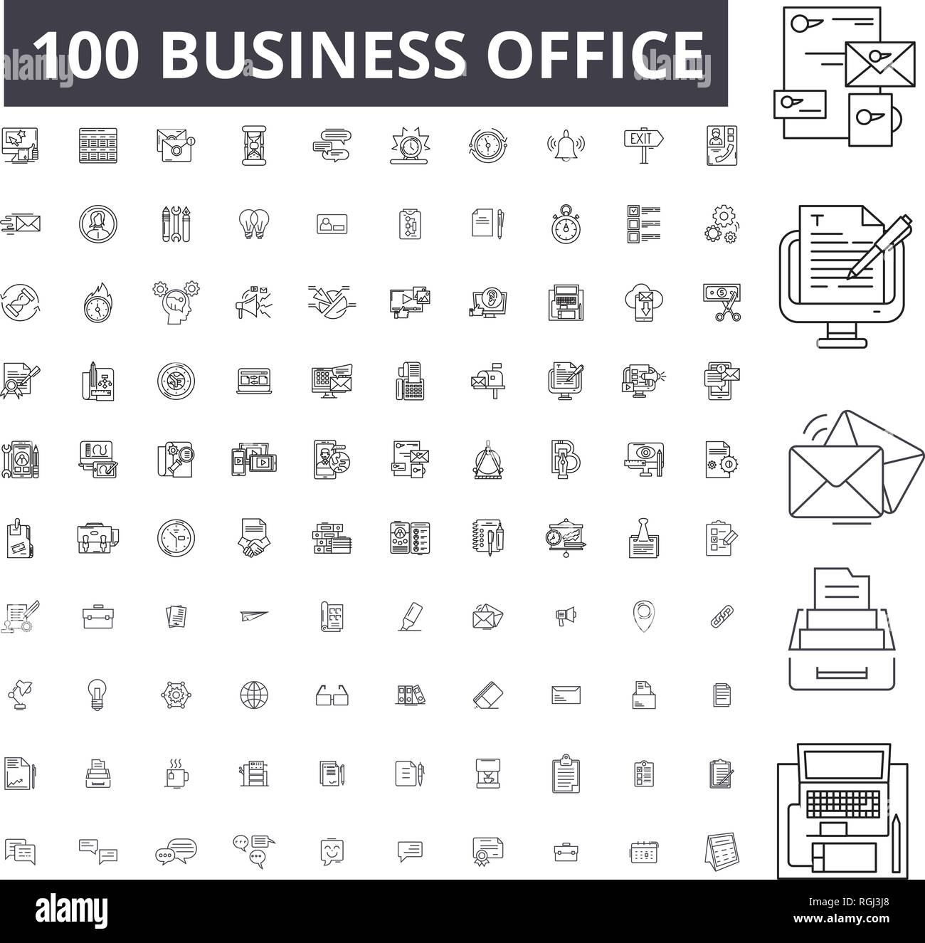 Business office editable line icons, 100 vector set, collection ...