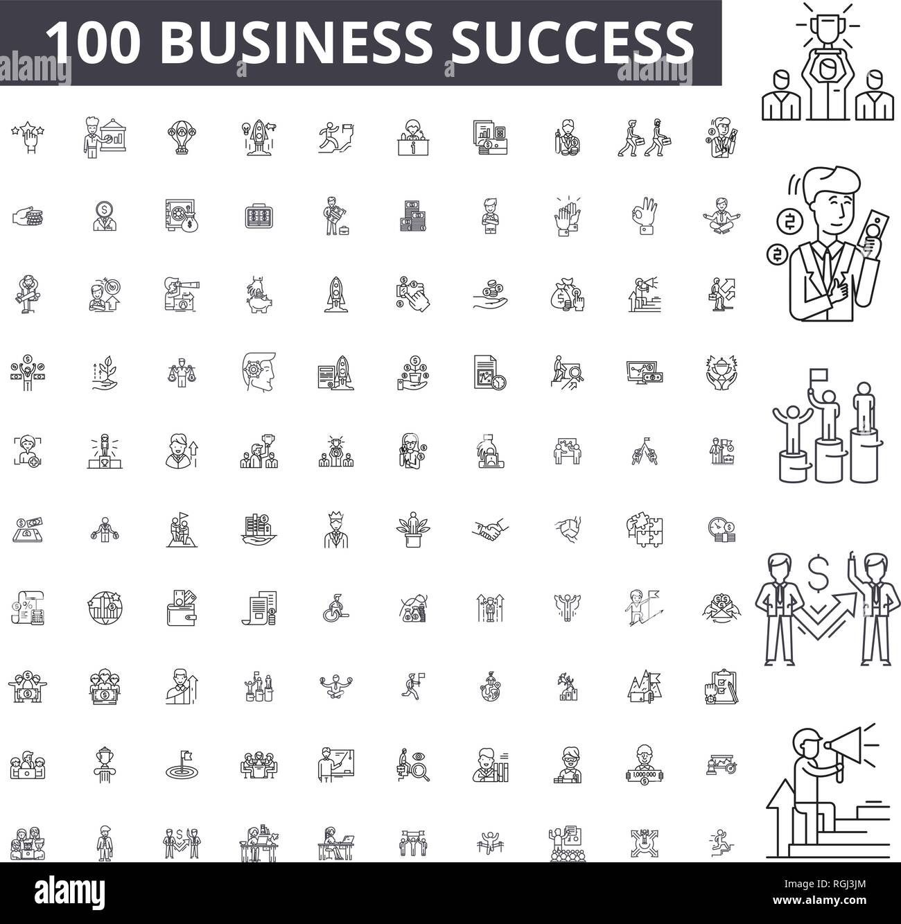 Business success editable line icons, 100 vector set, collection ...