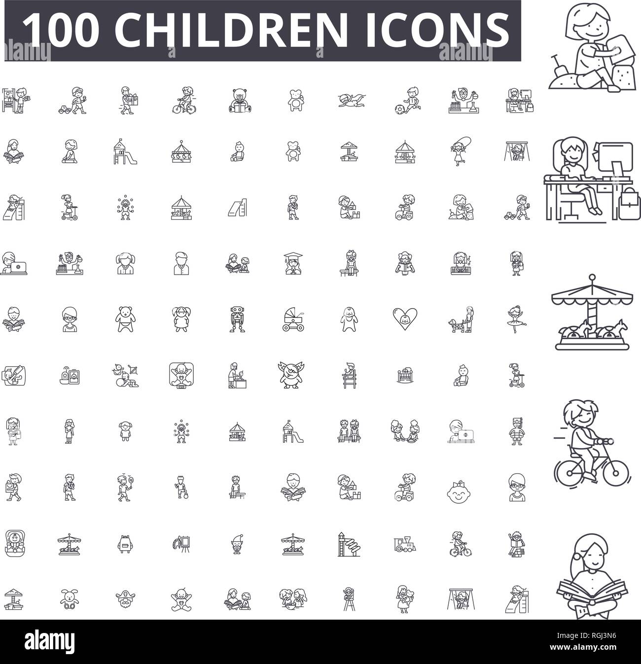 Children editable line icons, 100 vector set, collection. Children ...