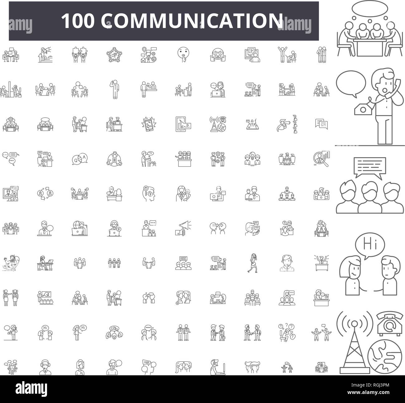Communication editable line icons, 100 vector set, collection ...